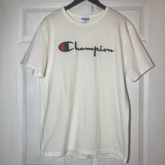Champion | Tops | Champion Logo White Tshirt L | Poshmark